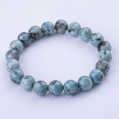【20cmサイズ・12mm玉・淡青色・墨色マーブル・艶美麗】（高品質青色ヒスイ）糸魚川天然翡翠ブレスレット | 糸魚川翡翠工房こたき